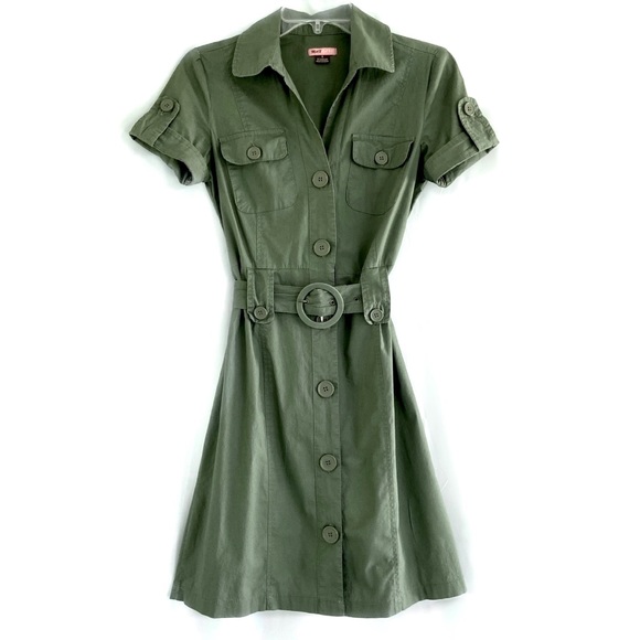 Max Rave | Dresses | Max Rave Utility Style Olive Green Dress W Belt ...